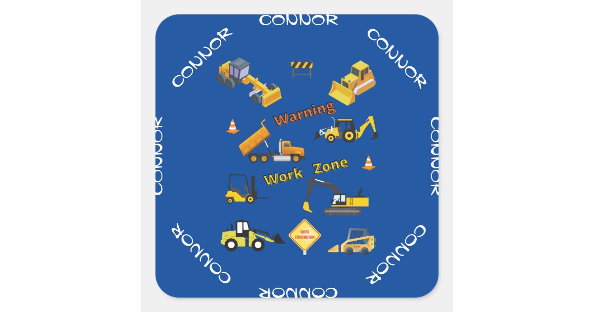 Construction Warning Work Zone Personalized Square Sticker | Zazzle
