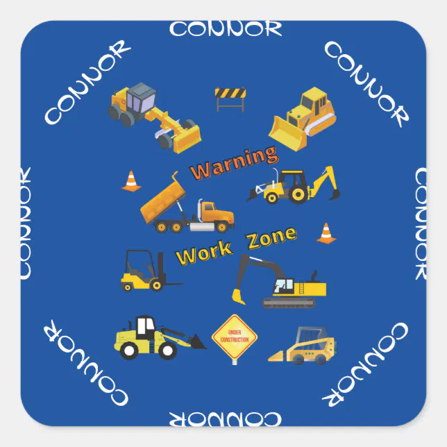 Construction Warning Work Zone Personalized Square Sticker | Zazzle