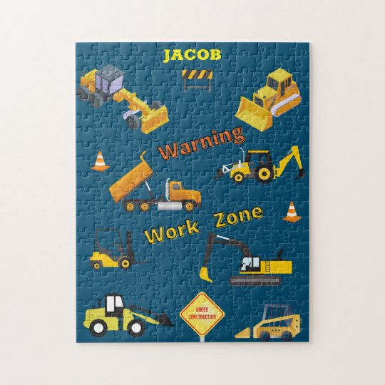 Construction Warning Work Zone w/ Name Jigsaw Puzzle | Zazzle.com