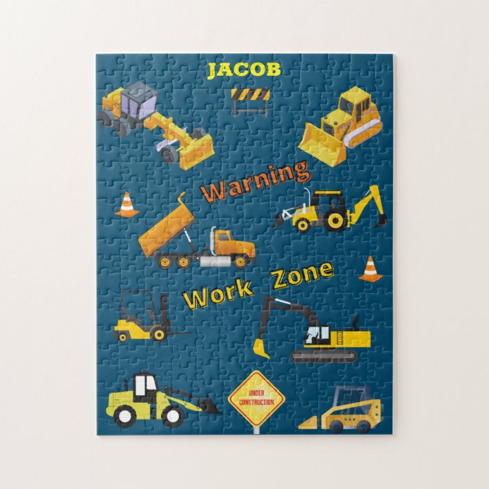 Construction Warning Work Zone w/ Name Jigsaw Puzzle | Zazzle.com