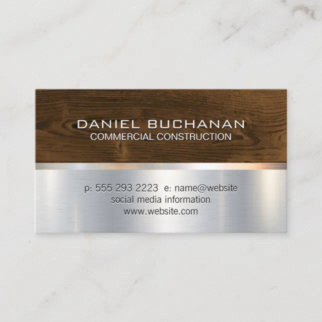 Construction | Wood Metallic Background Business Card | Zazzle