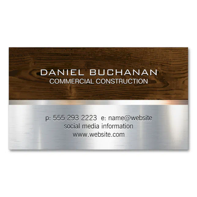 Construction | Wood Metallic Background Business Card Magnet | Zazzle