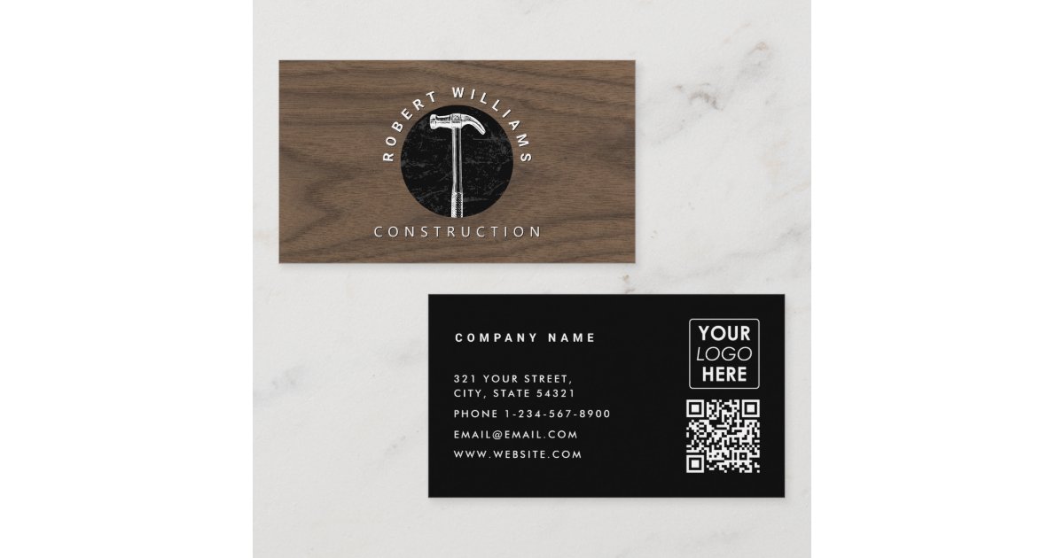 Construction Wood QR Code Business Logo Card | Zazzle