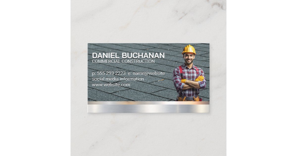 Construction Worker | Roof | Metal Business Card | Zazzle