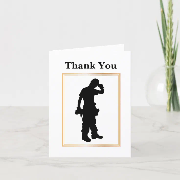 Construction Worker Silhouette Thank You Card | Zazzle