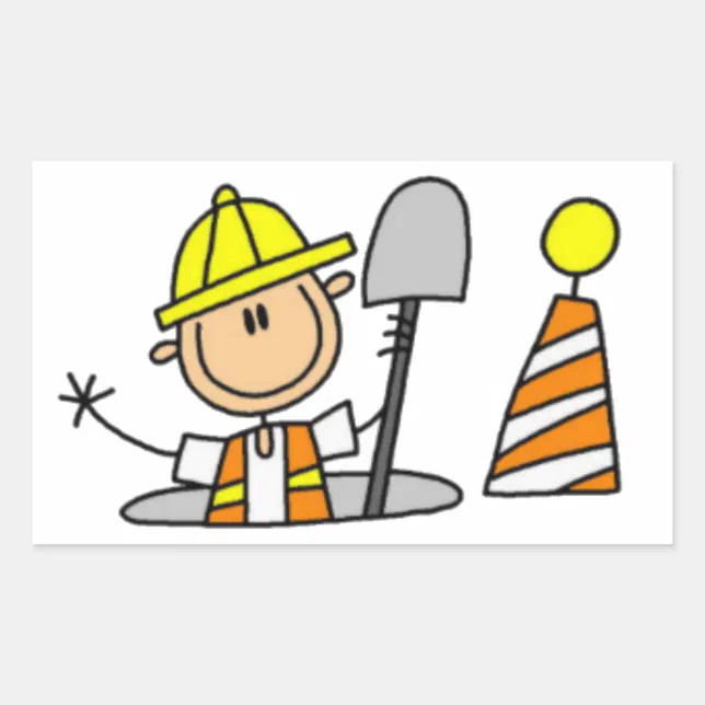 Construction Worker Stick Figure Rectangular Sticker | Zazzle