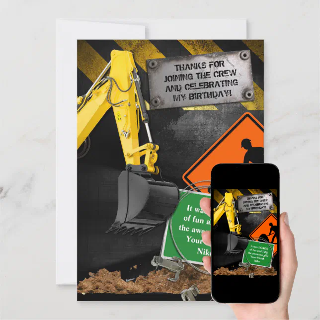 Construction Worker Thank You Card | Zazzle