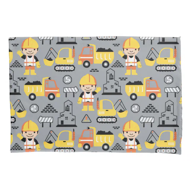 Construction Worker Tipper Truck Digger Pattern Pillow Case | Zazzle