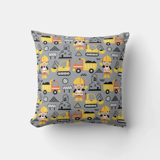 Construction Worker Tipper Truck Digger Pattern Throw Pillow | Zazzle