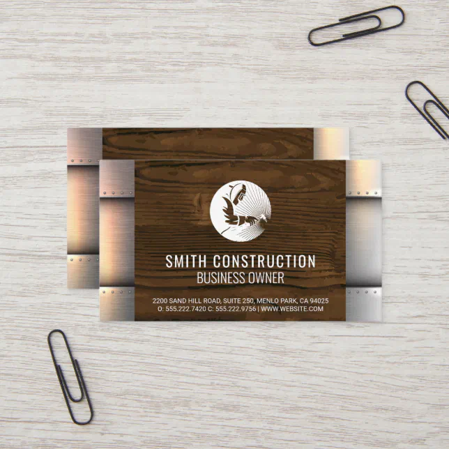 Construction Worker Welding | Metal Rivets Wood Business Card | Zazzle