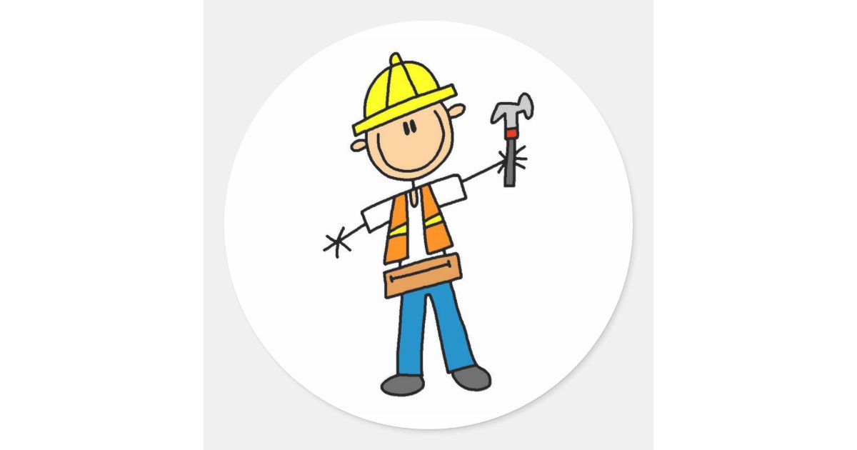 Construction Worker with Hammer Sticker | Zazzle