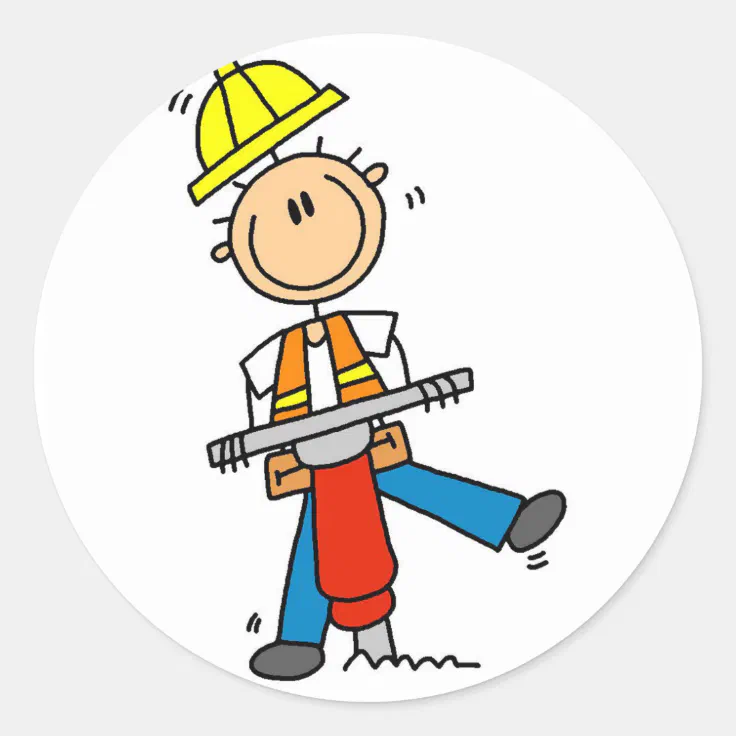 Construction Worker with Jack Hammer Classic Round Sticker | Zazzle