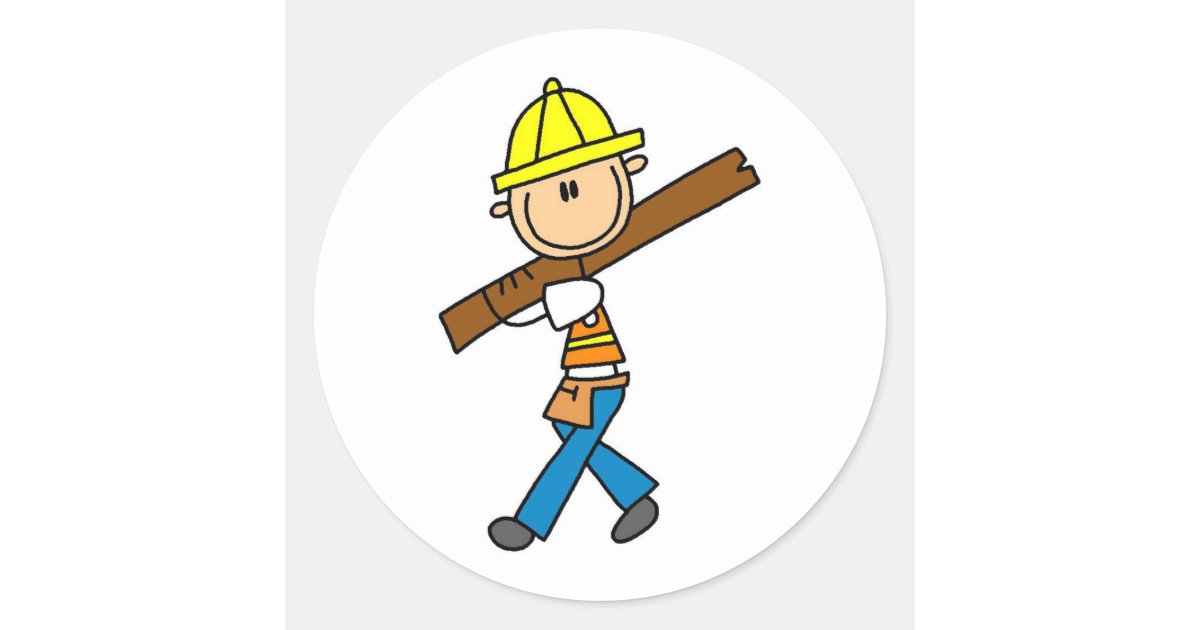 Construction Worker with Lumber Stickers | Zazzle