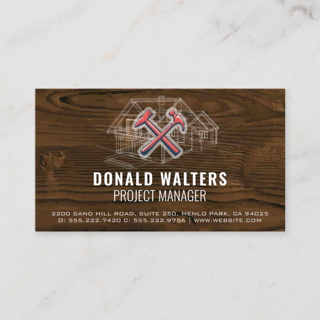 Construction Worker | Wood Background | Blueprints Business Card | Zazzle