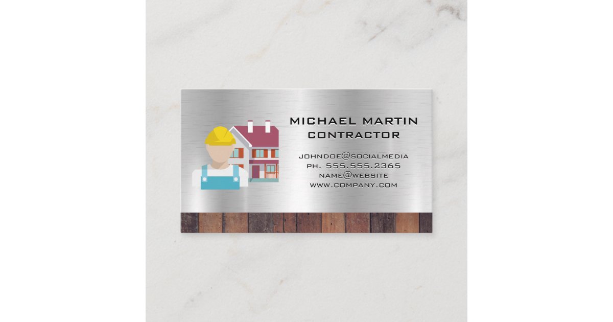 Construction Worker | Wood Metal Business Card | Zazzle