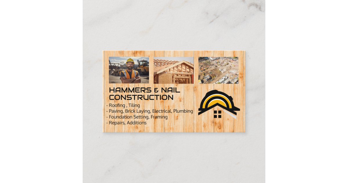 Construction Workers | Roofer | Builder Business Card | Zazzle