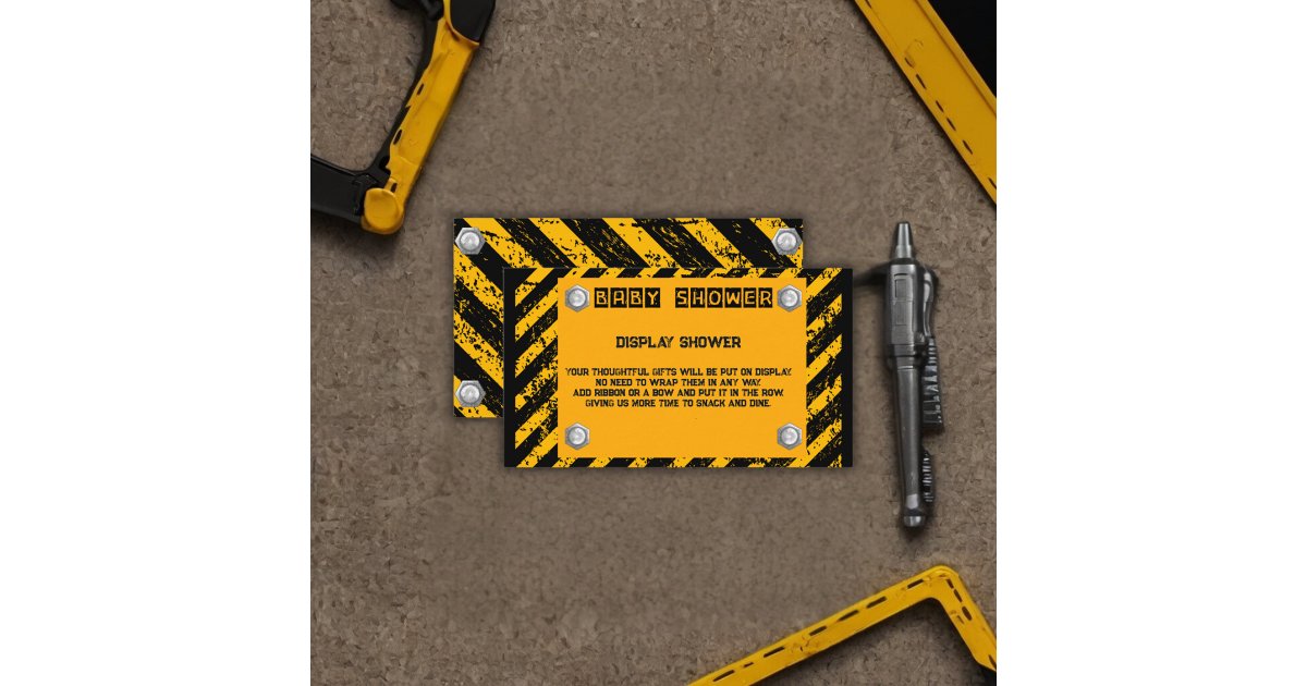 Construction Yellow & Black Baby Shower Enclosure Card | Zazzle