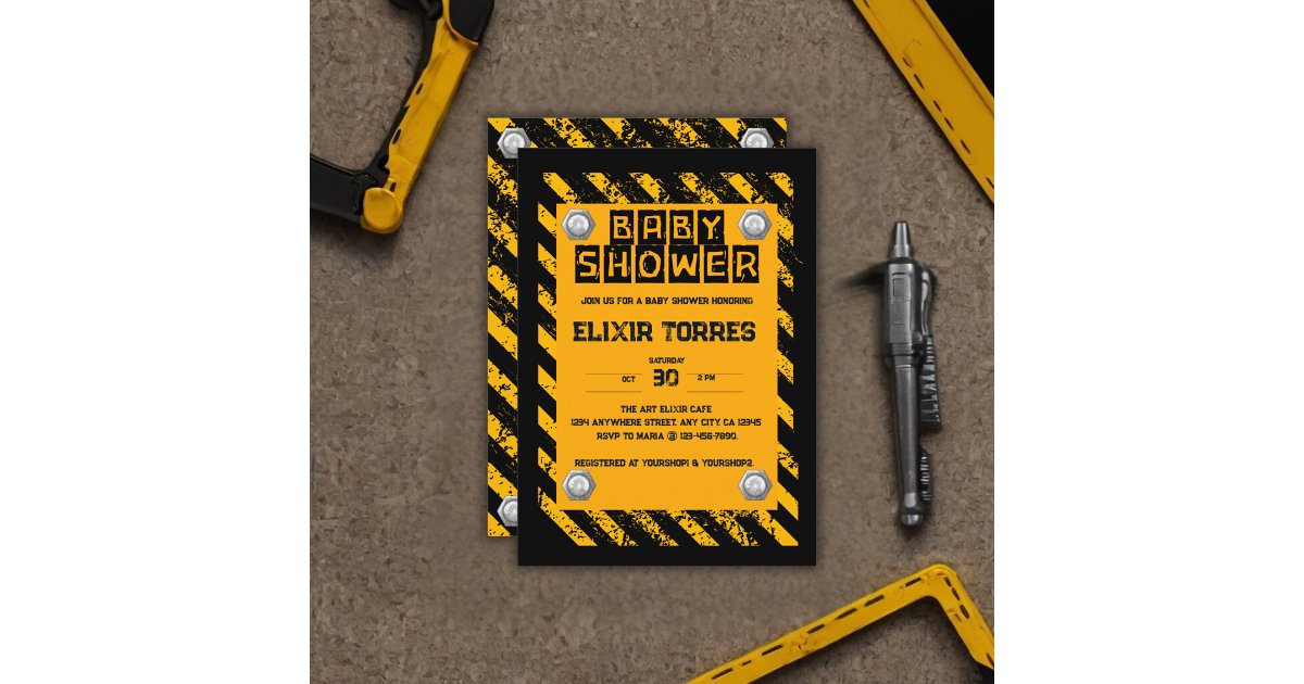 Construction Yellow & Black Baby Shower Invitation | Zazzle