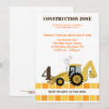 Construction Zone Backhoe Boys Birthday Invite | Zazzle