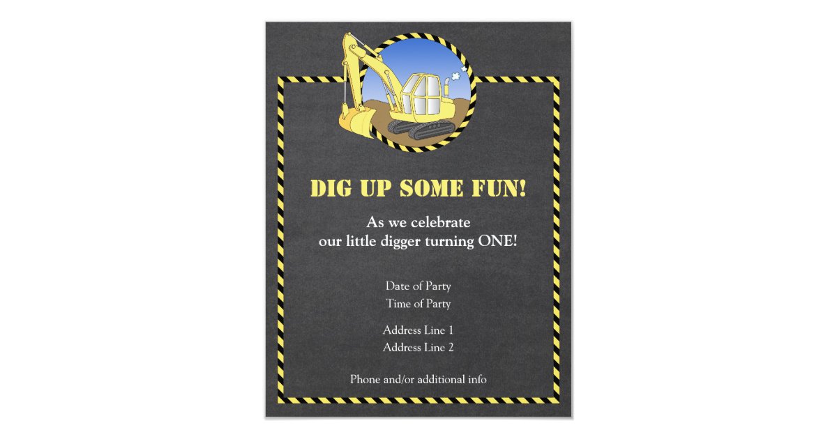 Construction Zone Chalk Birthday Party Invitation