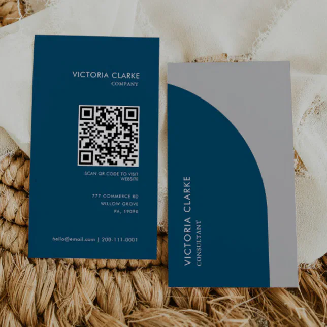 Consultant Vertical Blue Light Gray Arch Qr Code Business Card | Zazzle