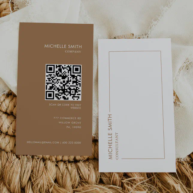 Consultant Vertical Geometric Brown Qr Code Business Card | Zazzle