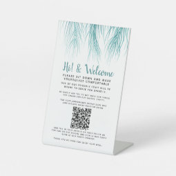 Contactless QR code guest register palm Pedestal Sign | Zazzle