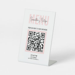 Contactless QR Code Menu Blush Pink Modern Logo Pedestal Sign | Zazzle
