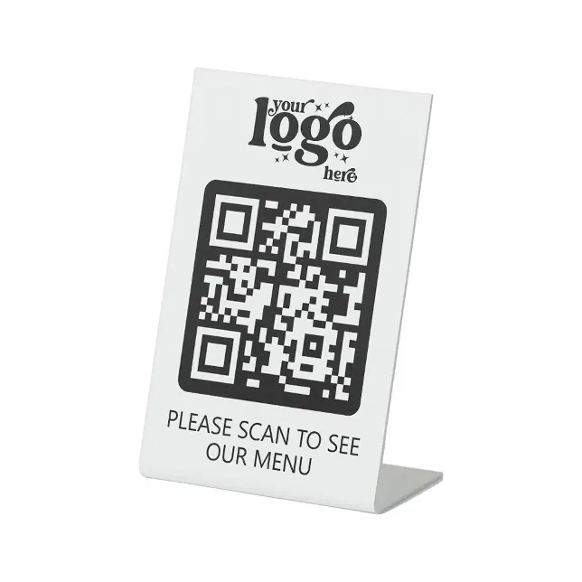 Contactless QR Code Restaurant Menu With Logo Pedestal Sign | Zazzle
