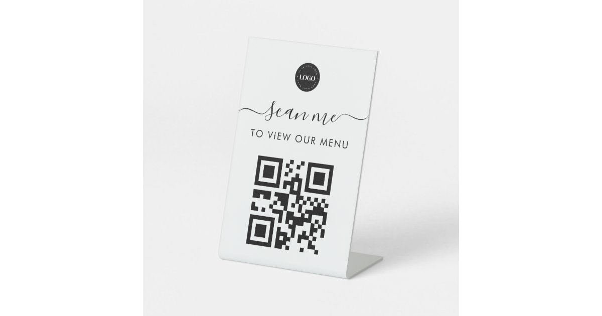 Contactless Scan Me Qr Code Menu & Logo Minimalist Pedestal Sign | Zazzle