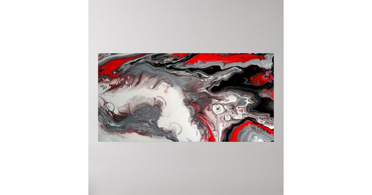 Contemporary Abstract - Black, Silver and Red Poster | Zazzle