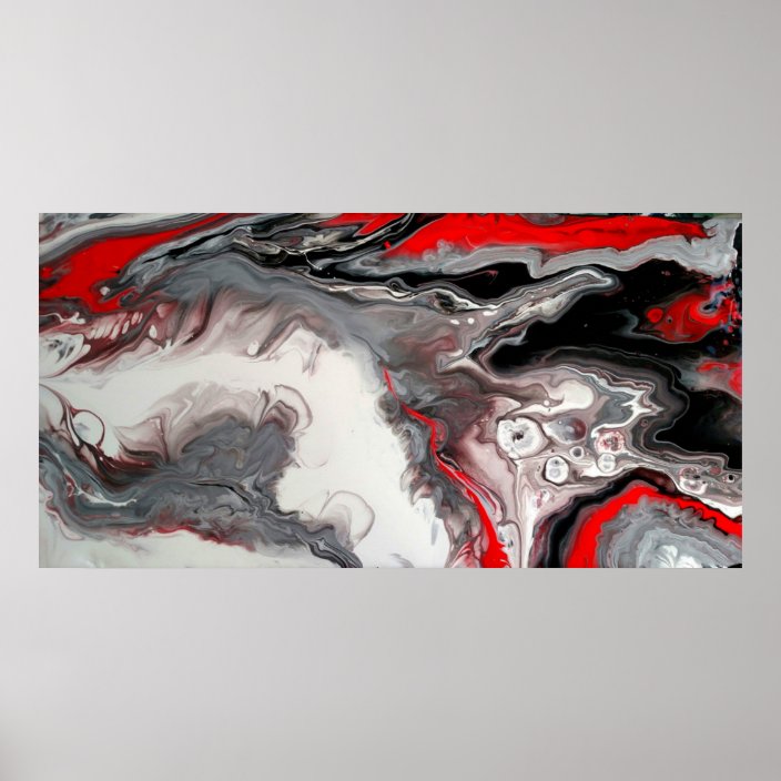 Contemporary Abstract - Black, Silver and Red Poster | Zazzle.com