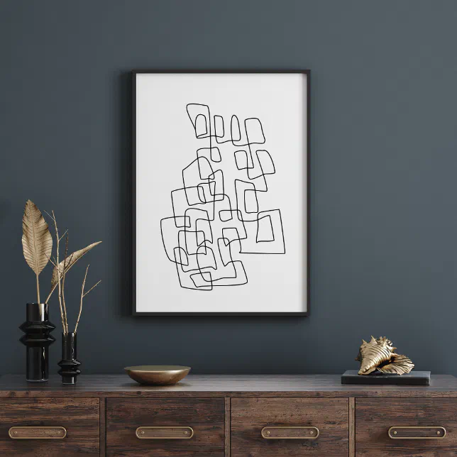 Contemporary Abstract Line Art in Black and White Poster | Zazzle
