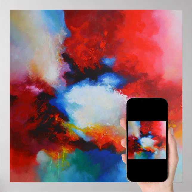 Contemporary Abstract Painting Red Yellow Blue Poster | Zazzle