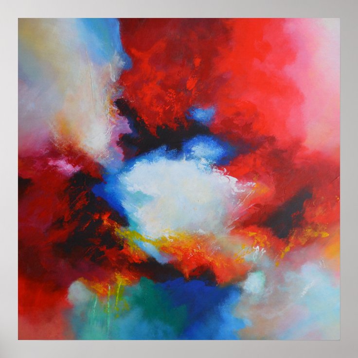 Contemporary Abstract Painting Red Yellow Blue Poster | Zazzle