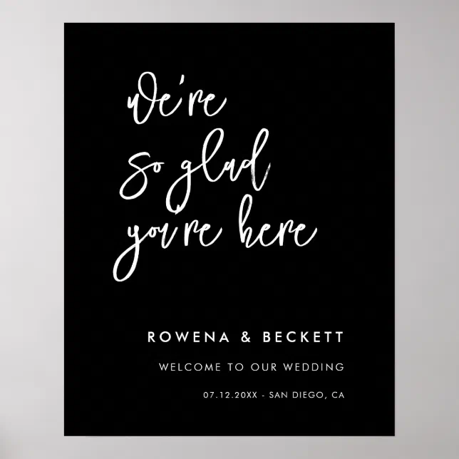 Contemporary black wedding So glad you're here Poster | Zazzle