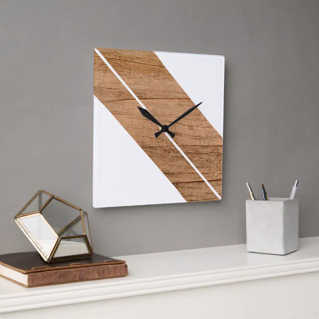 Contemporary Block Stripes On Faux Wooden Square Wall Clock | Zazzle
