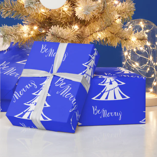 Contemporary Blue and White Christmas Wrapping Paper | Zazzle