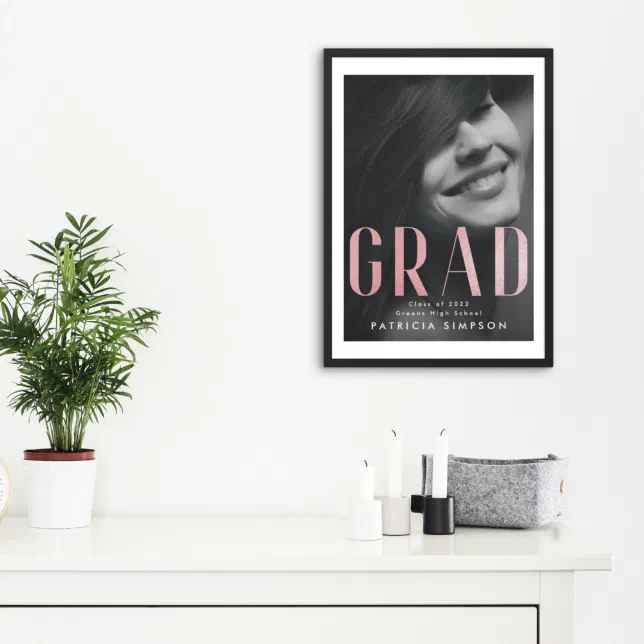 Contemporary Bold Blush Pink Gold Foil GRAD Photo Poster | Zazzle