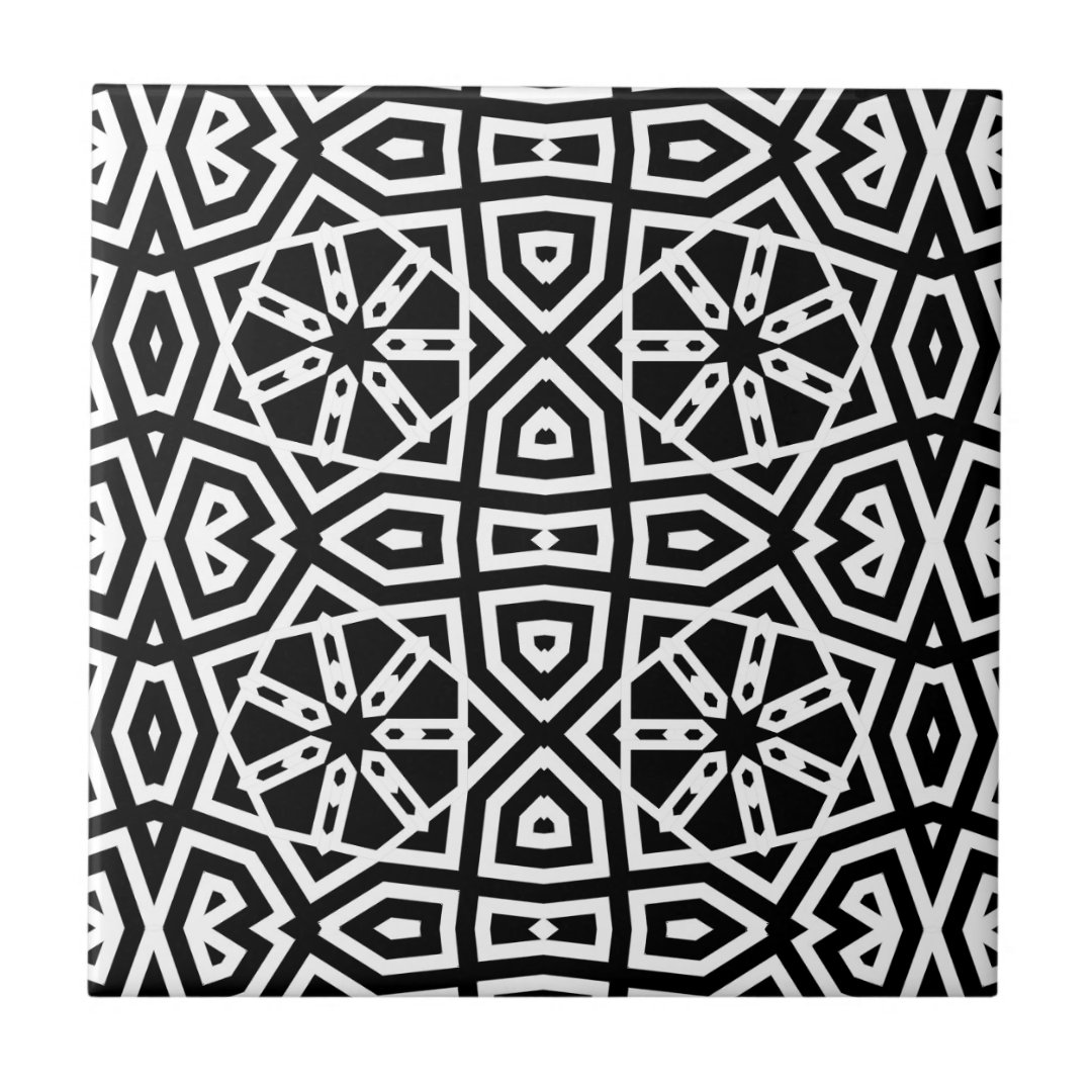 Contemporary Chic Black & White Geometric Pattern Ceramic Tile | Zazzle