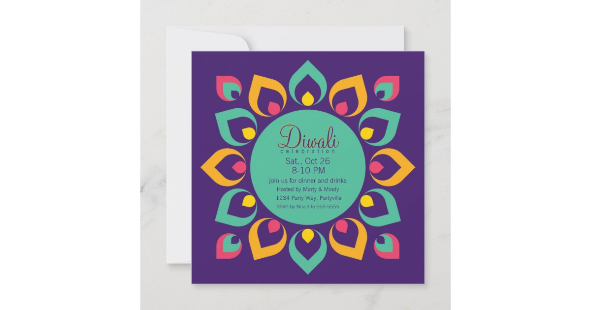 Contemporary Diwali Deepa Rangoli Invitation | Zazzle