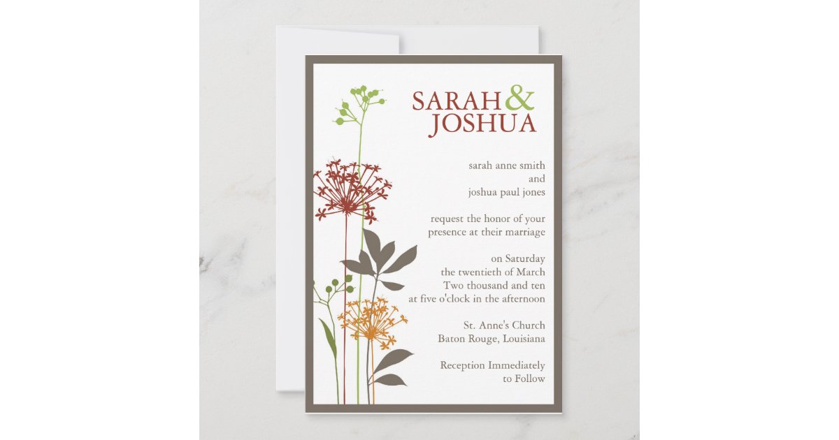 Contemporary Floral Wedding Invitation | Zazzle