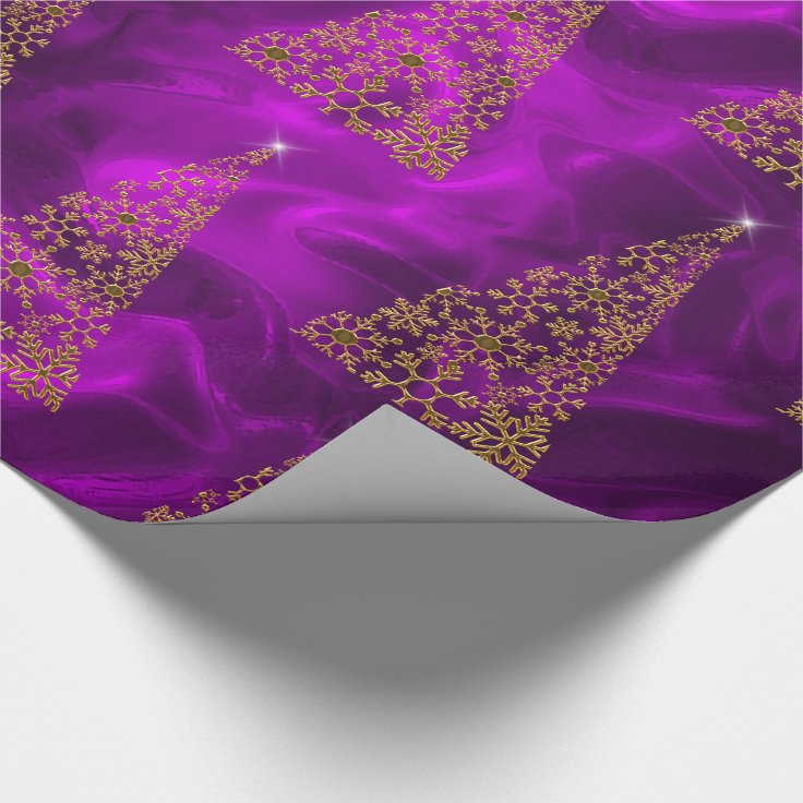 Contemporary Gold Christmas Trees on Purple Wrapping Paper | Zazzle