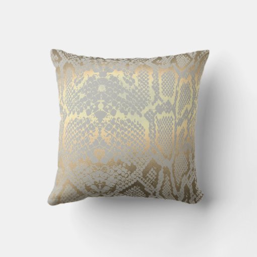 Contemporary Gold Gray Animal Python Snake Skin Throw Pillow | Zazzle