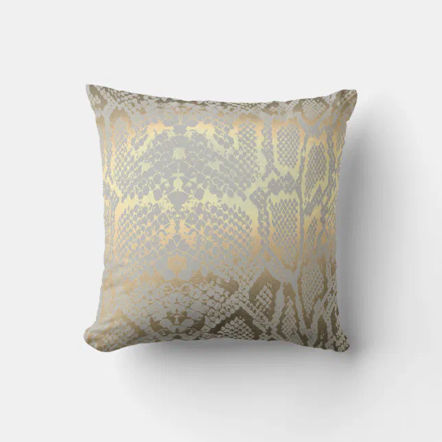Contemporary Gold Gray Animal Python Snake Skin Throw Pillow | Zazzle
