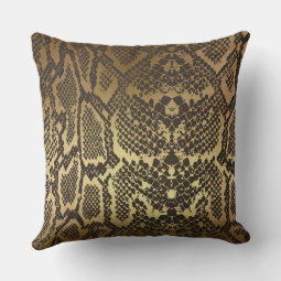 Contemporary Golden Black Python Snake Skin Throw Pillow | Zazzle