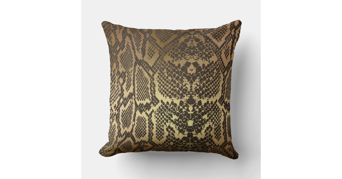 Contemporary Golden Black Python Snake Skin Throw Pillow | Zazzle