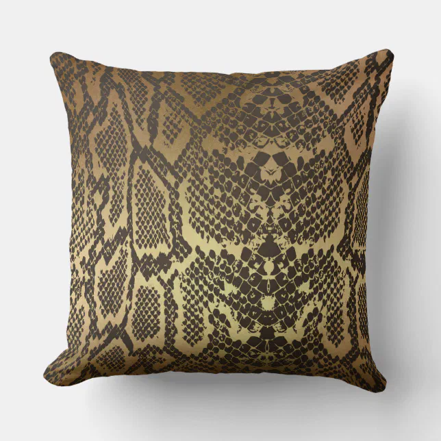 Contemporary Golden Black Python Snake Skin Throw Pillow | Zazzle