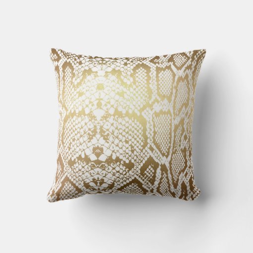 Contemporary Golden White Python Snake Skin Throw Pillow | Zazzle