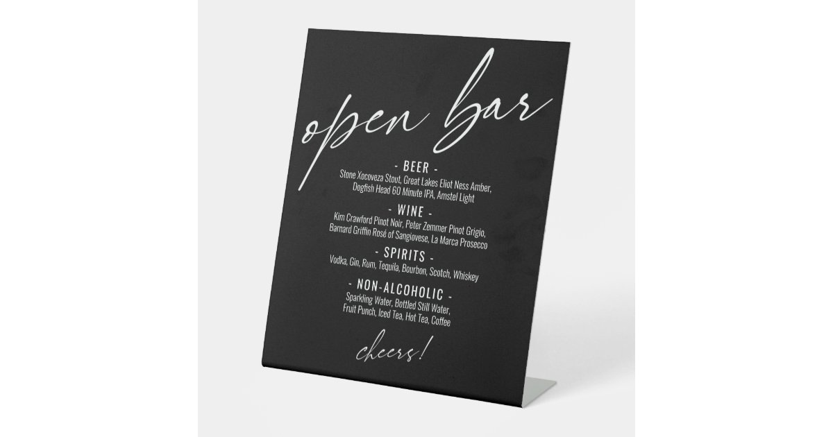 Contemporary Handwriting Black Open Bar Menu Pedestal Sign | Zazzle